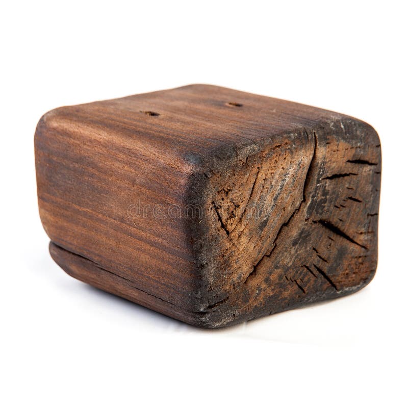 Big Old Dark Cube is Cut Out from Old Wood. Isolated on White Stock ...
