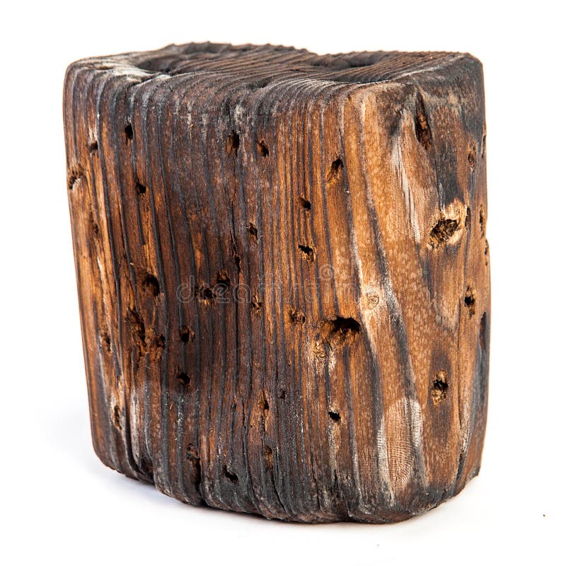 Big Old Dark Cube is Cut Out from Old Wood. Isolated on White Stock ...