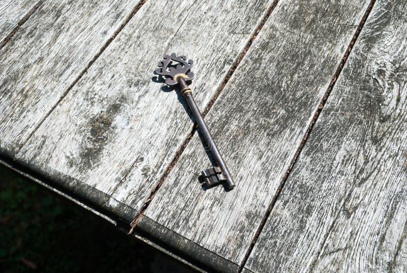 Big Old Key on the Wooden Table Stock Image - Image of ancient ...