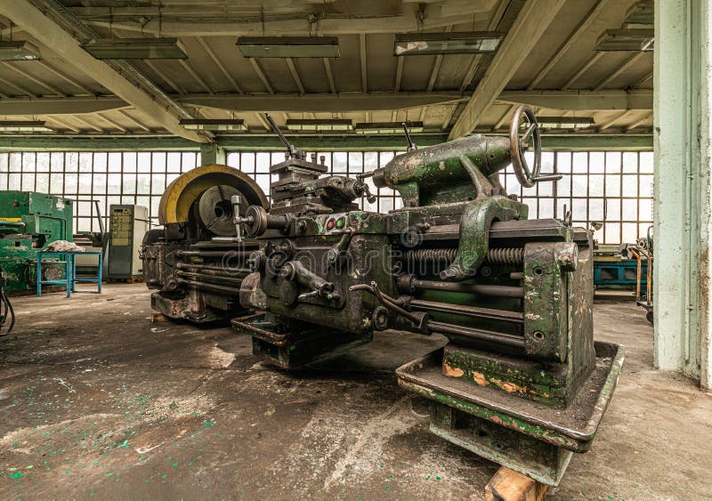 Big Old Lathe in Ironworks Factory Stock Image - Image of shot, loft ...
