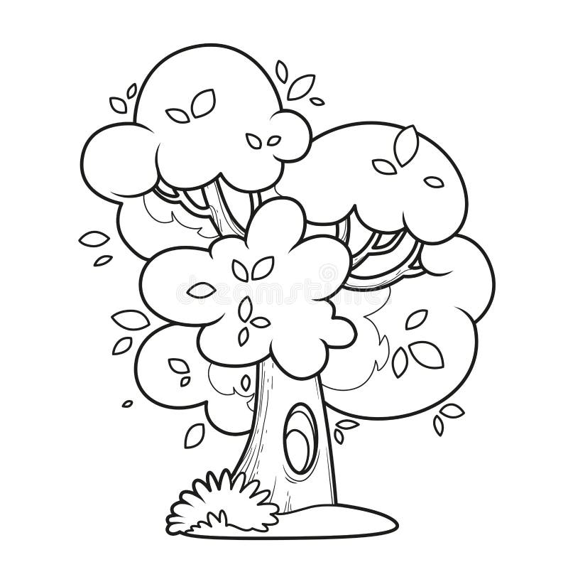 Big Old Lush Foliar Tree Linear Drawing for Coloring Isolated on White ...