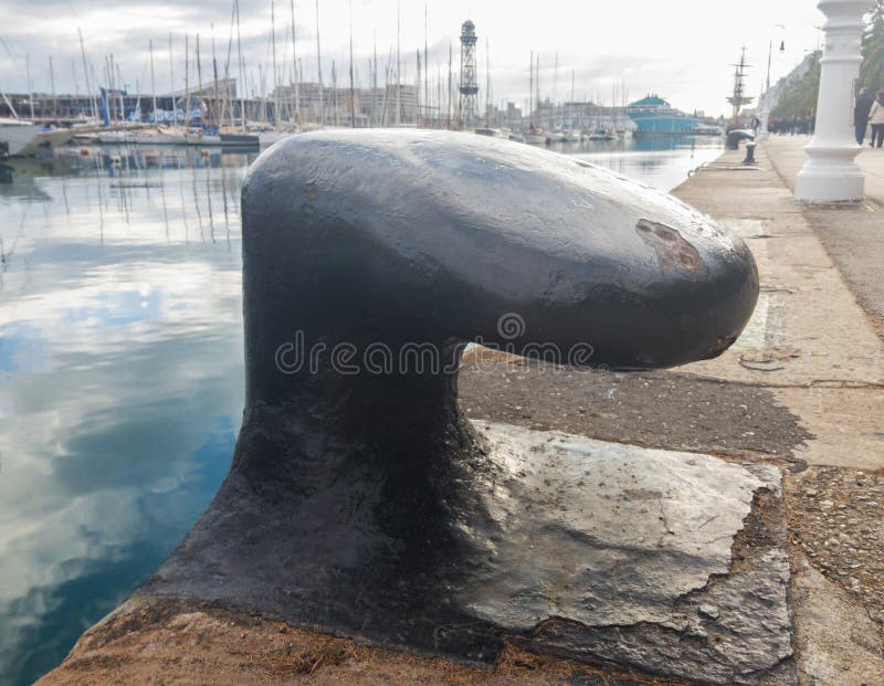 Old Big Bollard for Mooring of Ships in Port Stock Photo - Image of ...