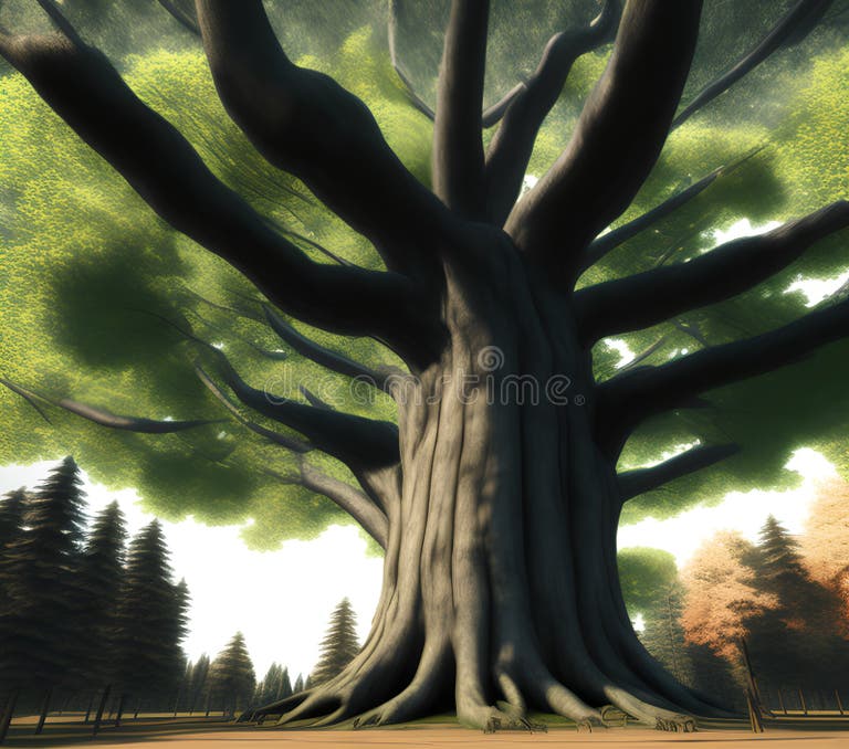 Big Old Tree, Generative AI Illustration Stock Photo - Image of outdoor ...