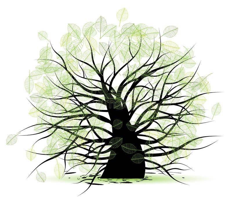 Big old tree, green leaf stock vector. Illustration of beautiful - 12840525