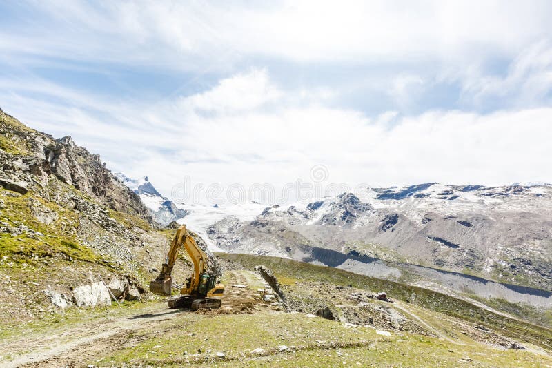 Big Orange Digger on Gravel Heap with Big Shovel Stock Image - Image of ...