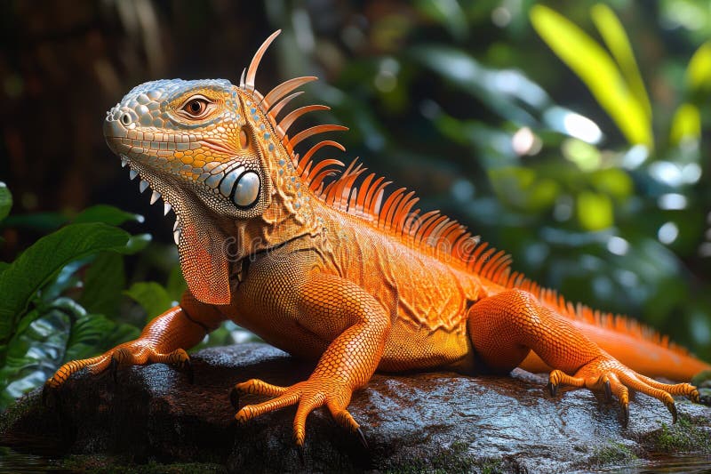A Big Orange Lizard Perched on a Rocky Outcropping Stock Photo - Image ...