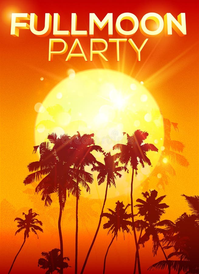 Big Orange Moon Fullmoon Party Poster Background Stock Vector ...