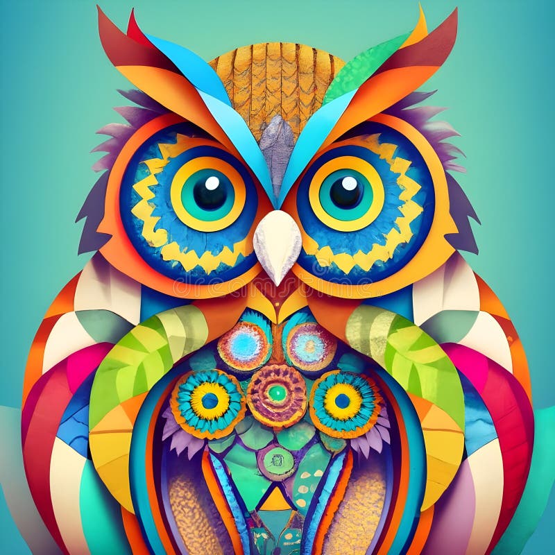 A Big Owl in Patchwork Art Style, Divided in Differents Seccions with ...