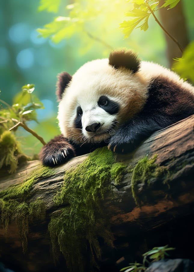 Big Panda Resting on Top of a Tree Stock Illustration - Illustration of ...