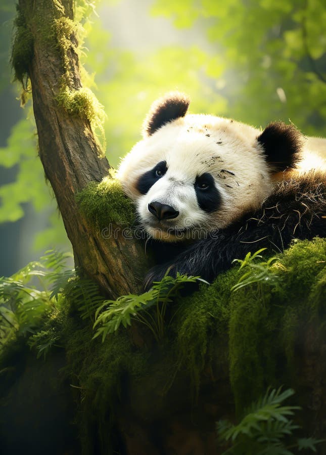 Big Panda Resting on Top of a Tree Stock Illustration - Illustration of ...