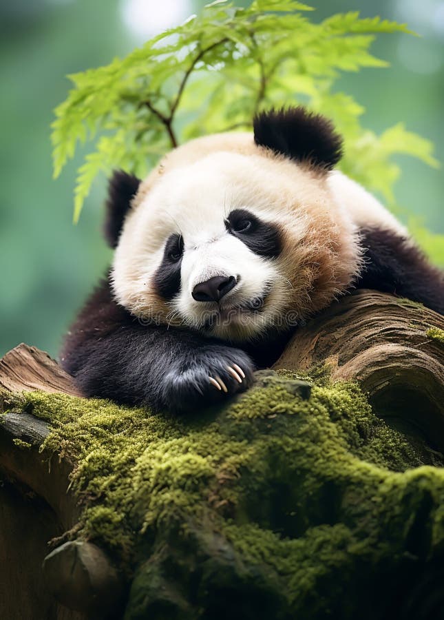 Big Panda Resting on Top of a Tree Stock Illustration - Illustration of ...