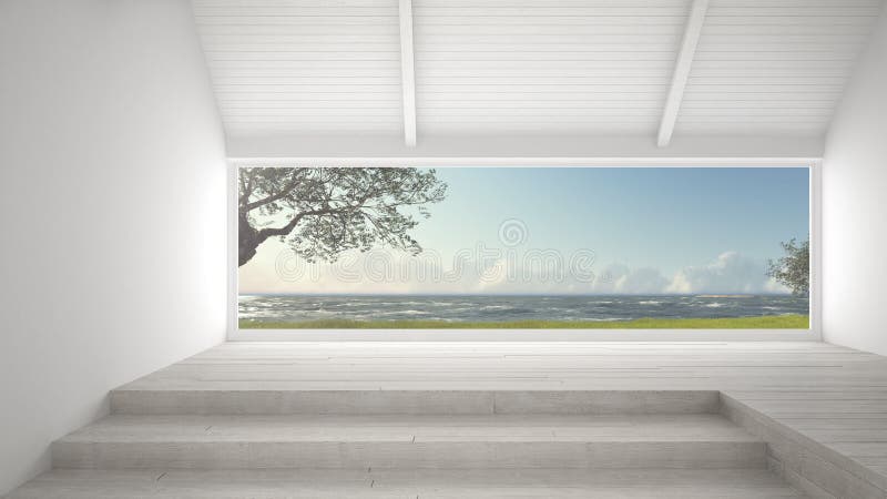 Big Panoramic Window with Grass Garden, Olives Trees and Rough S Stock ...