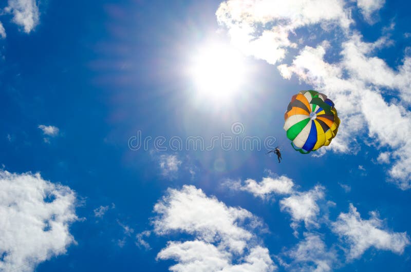 Big parachute in blue sky stock photo. Image of summer - 28442056