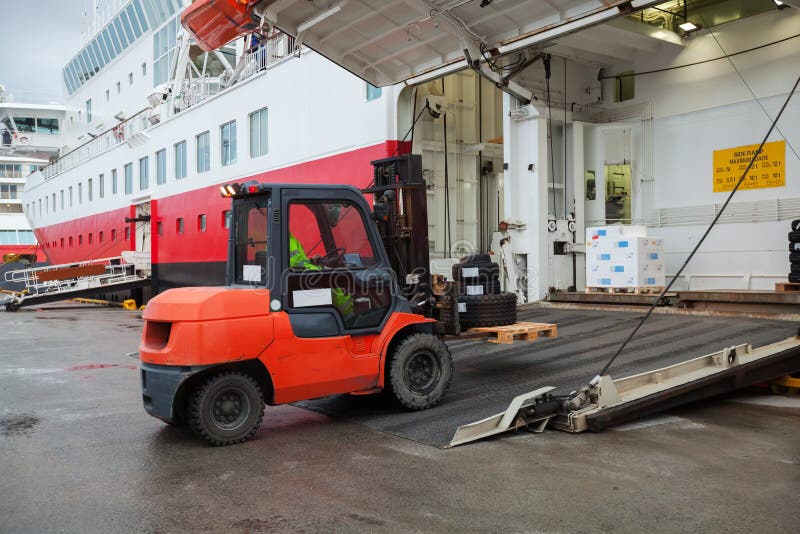 Big Passenger Ship Loading with Lift Truck Stock Image - Image of jetty ...