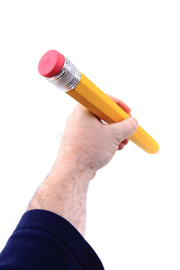 Big pencil in human hand stock image. Image of hands - 68695995