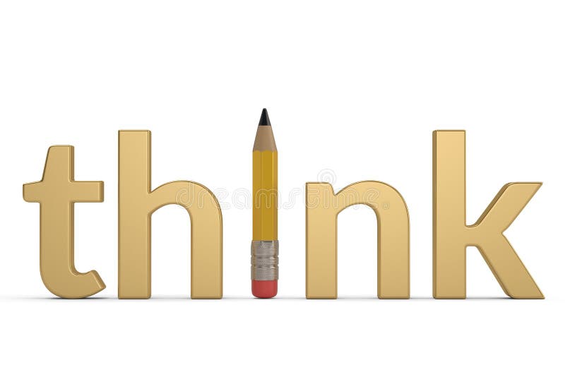 Big Pencil Think Isolated on White Background, 3D Illustration Stock ...