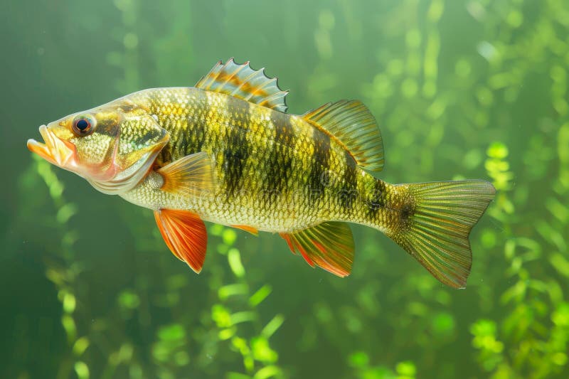 Big Perch in Water with Green Background Stock Image - Image of habitat ...