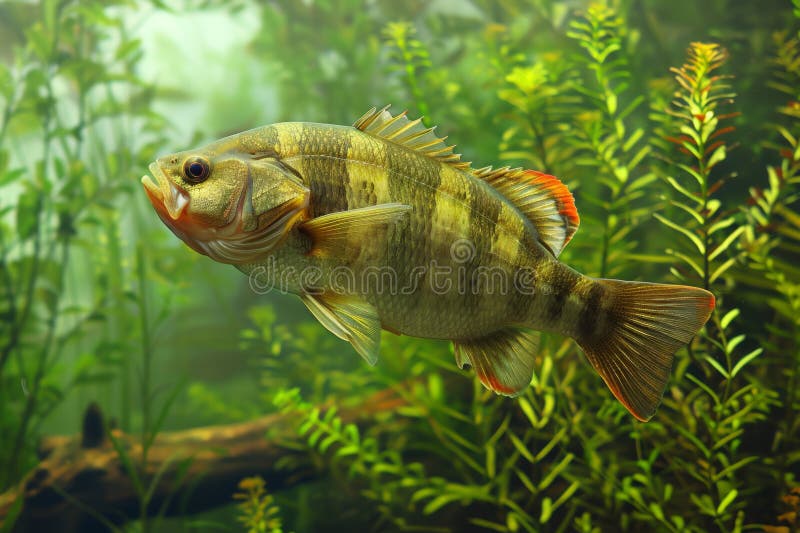 Big Perch in Water with Green Background Stock Photo - Image of ...