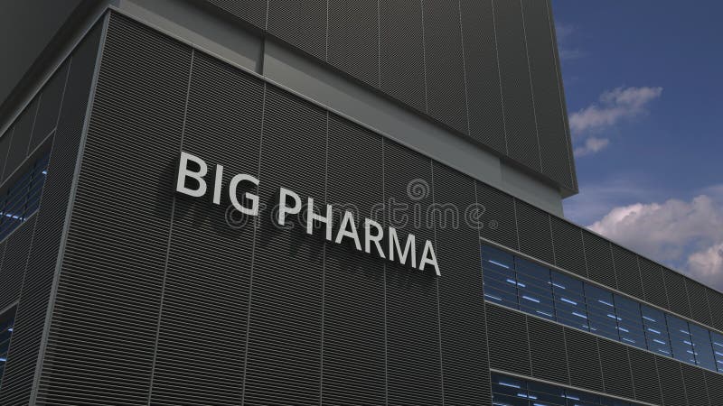 BIG PHARMA Text on a Modern Office Building, 3d Rendering Stock ...