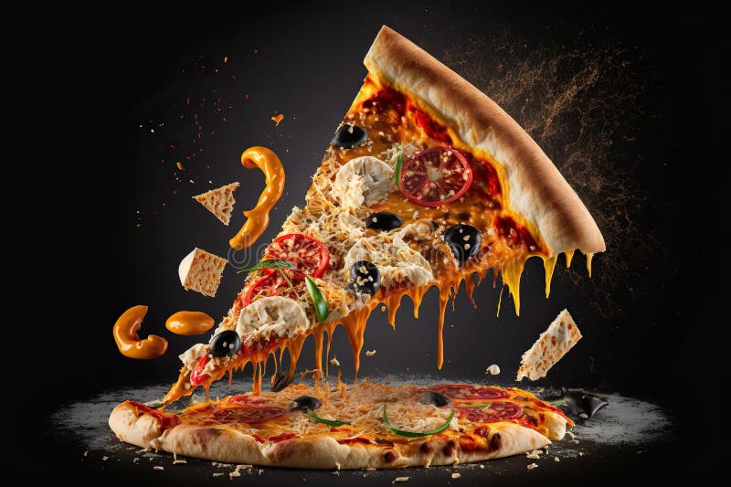 Big Piece of Delicious Pizza, Fast Food Stock Illustration ...