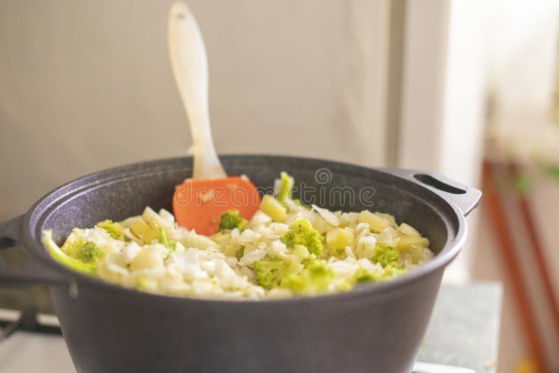 Big Pilaf Pan Bowl with Mix of Vegetables , Cooking on the Kitchen ...