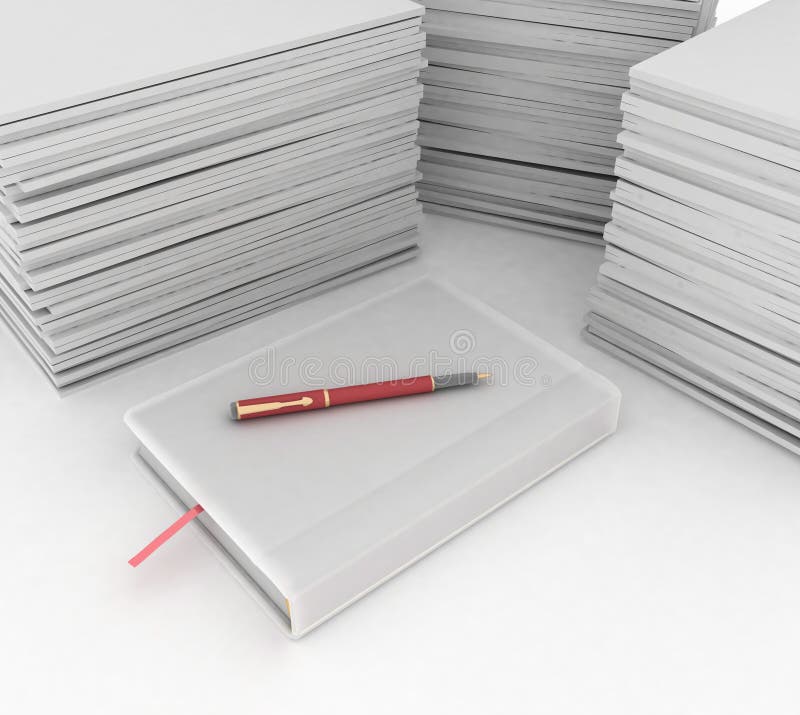Big Pile of Paper, Notebook and Pen Stock Illustration - Illustration ...