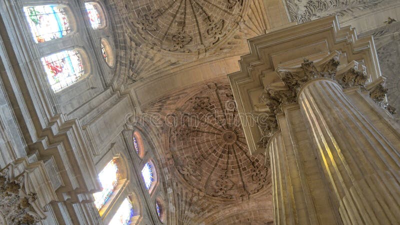 Pillars, Vaults and Stained Glass Windows in Malaga Cathedral, Spain ...