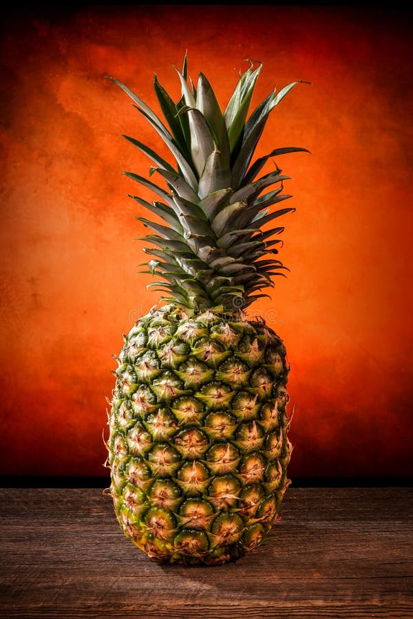 Big Pineapple with Its Leaves on a Barn Wood Board Stock Image - Image ...