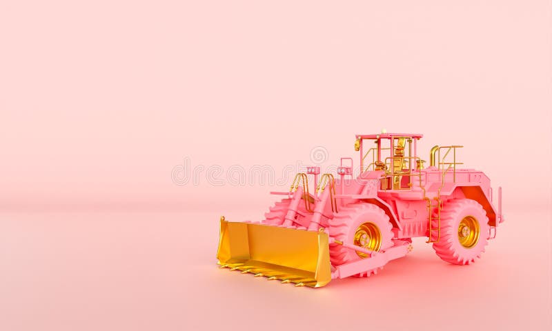 Pink and Gold Bulldozer on a Pink Background Stock Illustration ...