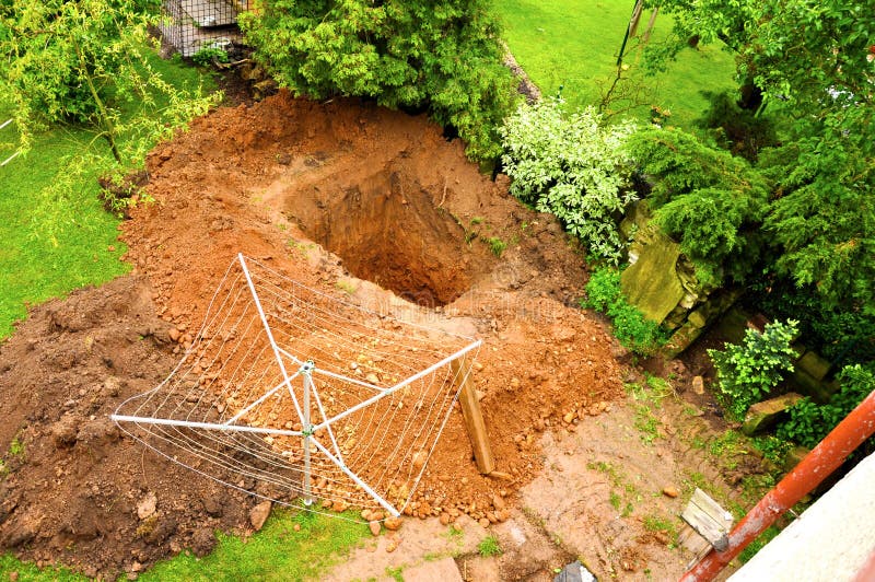 Big pit in ground stock photo. Image of garden, excavator - 35779008