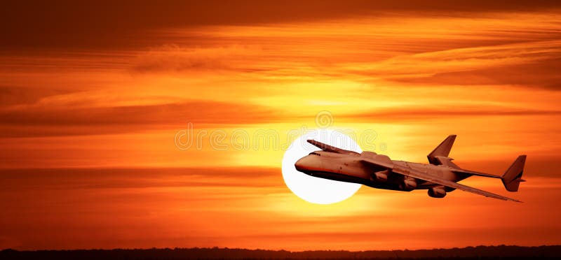 Big Plane on the Background of the Sunset. Stock Image - Image of ...