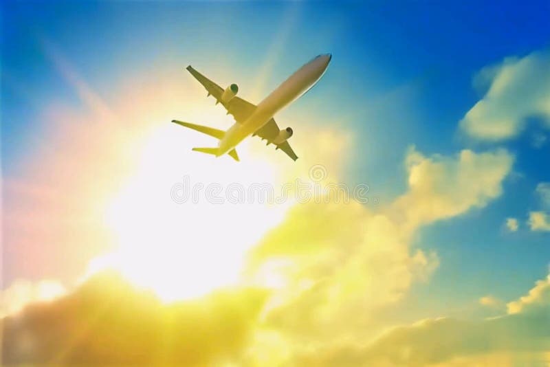 Big Plane Flying in Sunny Sunset Sky Video Stock Video - Video of blue ...
