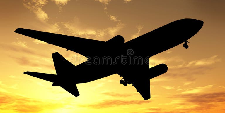 Big plane over sunset stock photo. Image of airport, landing - 5172930