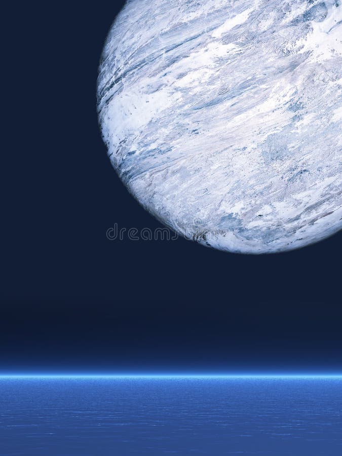 Big planet over the sea stock illustration. Illustration of cosmos ...