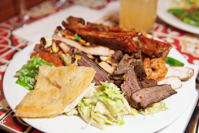 Big Plate with Assortment of Foods Stock Image - Image of sauce ...