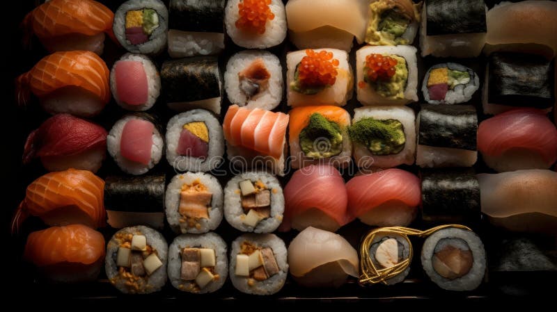 Big Plate of Fresh Hand-made Sushi - Made with Generative AI Stock ...