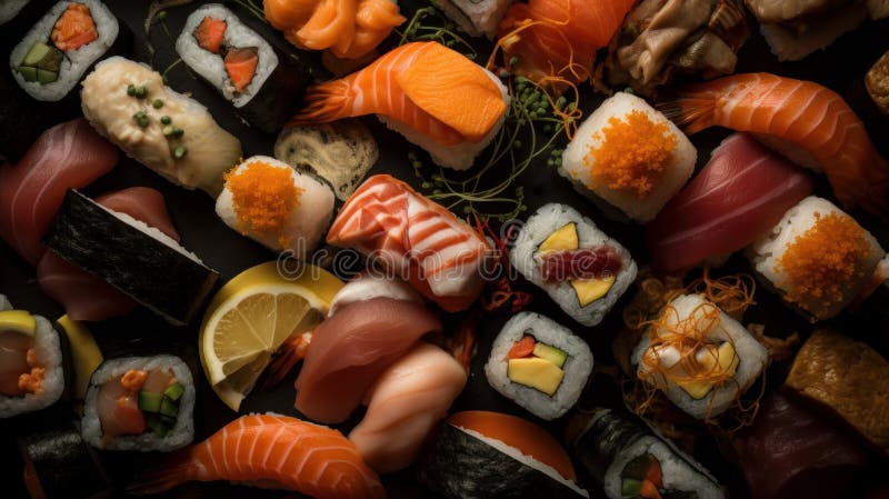 Big Plate of Fresh Hand-made Sushi - Made with Generative AI Stock ...