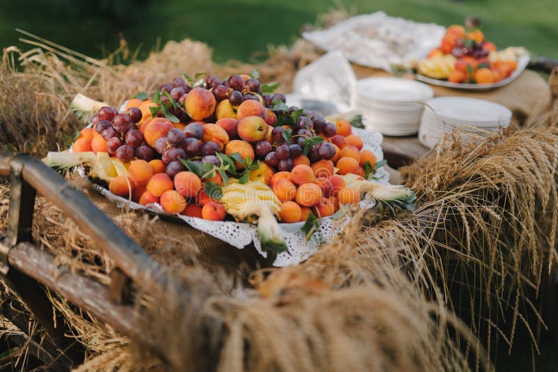 Big Plate with Summer Fruits Shot Outdoors Stock Image - Image of food ...