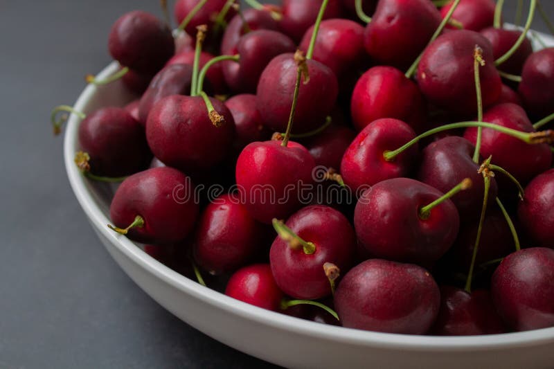 A Big Plates of Red Cherries Stock Photo - Image of snack, cherries ...