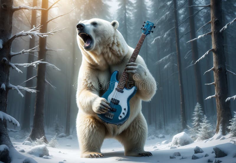 Big Polar Bear in Winter Forest Sings Songs Stock Image - Image of cold ...