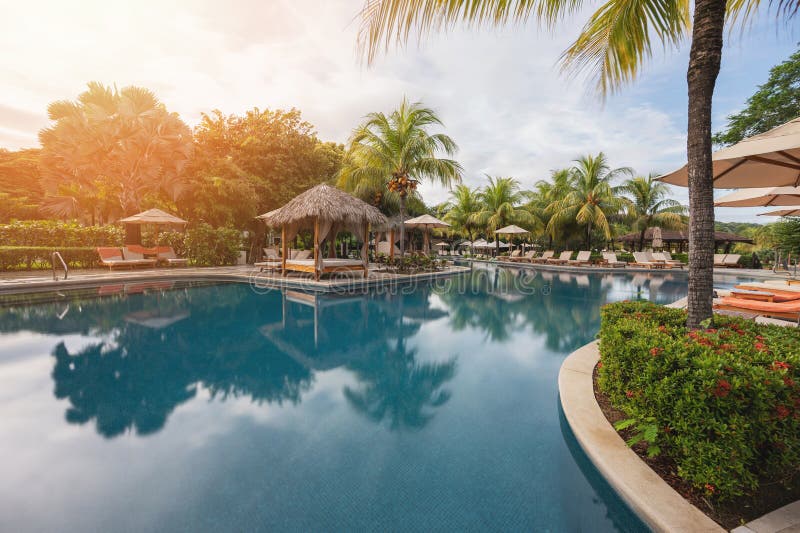 Big Pool with Gazebo and Chairs Stock Photo - Image of ocean, resort ...