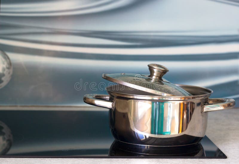 Big Pot in Modern Kitchen with Induction Stove Stock Image - Image of ...