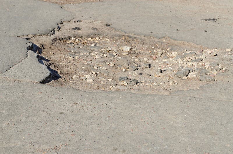 Big Pothole on Old Asphalt Road Stock Image - Image of rundown, poor ...