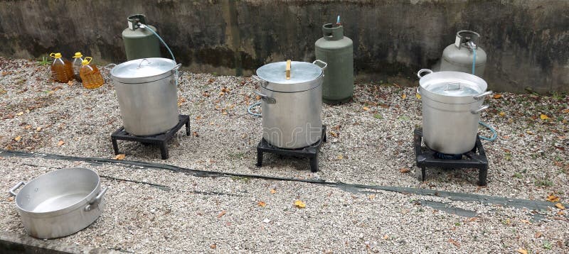 Big Pots on the Outdoor Kitchen Stock Photo - Image of camping, cookers ...