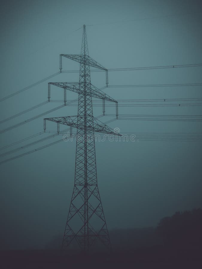 Big power pylon by night stock photo. Image of equipment - 171429230