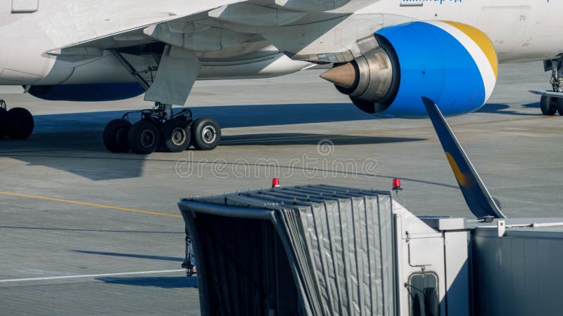 Big Powerful Chassis of Modern Airplane on the Airport Runway Stock ...