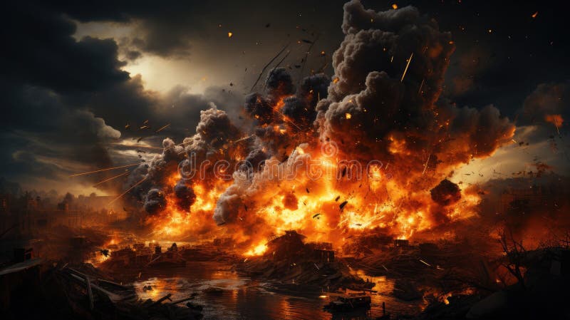 Big Powerful Explosion of Bomb Rocket Destruction during Bombing Stock ...