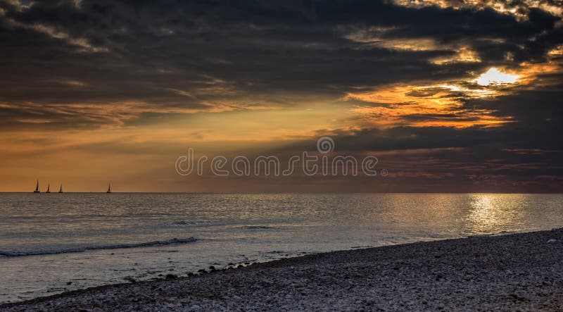 Powerful Sunset from the Beach. Stock Image - Image of natural, beach ...