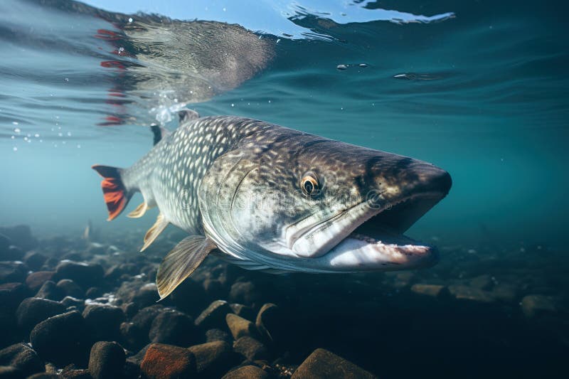 Big Predatory Freshwater Fish Swims Underwater in Lake Stock Image ...