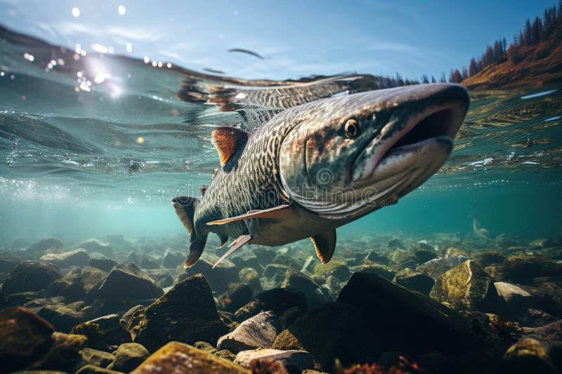 Big Predatory Freshwater Fish Swims Underwater in Lake Stock Image ...